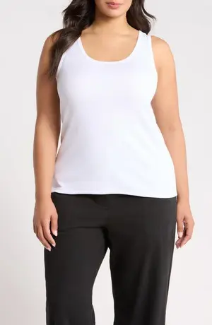 Eileen Fisher Scoop Neck Rib Tank - White