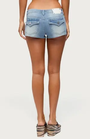 EDIKTED Whitlie Contrast Stitch Denim Shorts - Light-blue-washed
