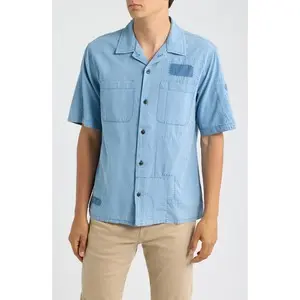 CORRIDOR Patchwork Cotton Camp Shirt - Indigo