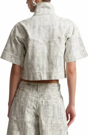 Avec Les Filles Double-breasted Cropped Short-sleeved Jacket With Stand Collar And Front Tie