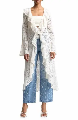 Avec Les Filles Ruffle Lace Longline Cardigan
