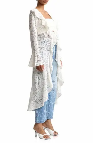 Avec Les Filles Ruffle Lace Longline Cardigan