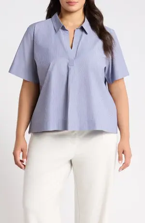 Eileen Fisher Johnny Collar Organic Cotton Top - Infinity
