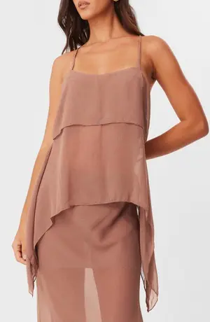 SNDYS. Tamara Handkerchief Hem Chiffon Cami Top Mocha
