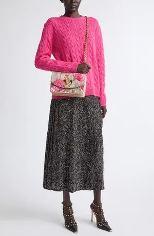 Valentino Garavani Cable Knit Wool Crewneck Sweater