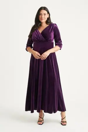 SCARLETT & JO Verity Velvet 3/4 Sleeve Maxi Dress - Purple