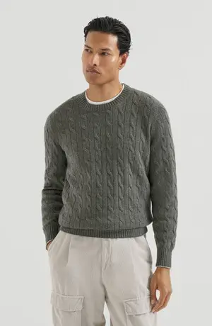 Brunello Cucinelli Cashmere Cable Knit Sweater - Dark Grey