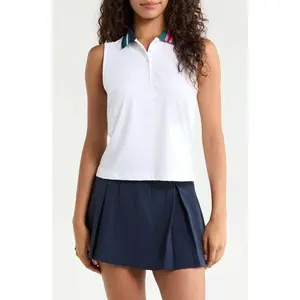 G/fore Sleeveless Golf Polo With Striped Collar - Snow