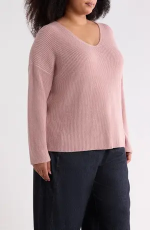 Eileen Fisher V-neck Sweater With Organic Cotton Blend