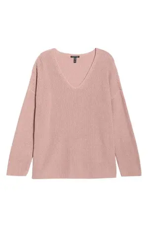 Eileen Fisher V-neck Sweater With Organic Cotton Blend