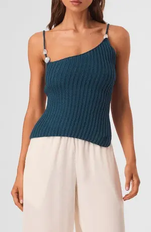 SNDYS. Desi Open Back Asymmetric Ribbed Top - Teal