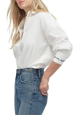 FAVORITE DAUGHTER Classic Poplin Shirt With Embroidered Cuff