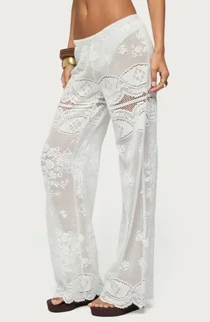 EDIKTED Milaya Sheer Open Stitch Lace Straight Leg Pants