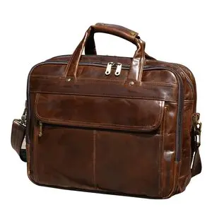 TOURI Genuine Leather Briefcase Polish - Brown