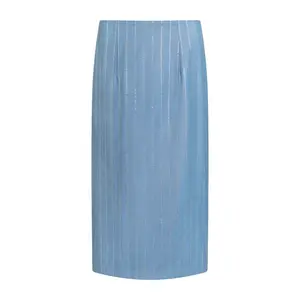 MEJI Sky Crystal Pinstripe Wool Skirt