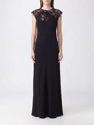 FERRAGAMO Long Silk Evening Gown With Lace Inserts - Black
