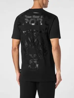 PLEIN SPORT Slim Fit Cotton T-shirt With Contrast Logo Print - Black