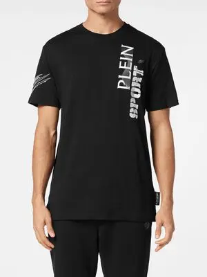 PLEIN SPORT Slim Fit Cotton T-shirt With Contrast Logo Print - Black