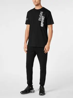 PLEIN SPORT Slim Fit Cotton T-shirt With Contrast Logo Print - Black