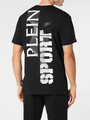 PLEIN SPORT Slim Fit Cotton T-shirt With Contrast Logo Print - Black