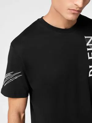 PLEIN SPORT Slim Fit Cotton T-shirt With Contrast Logo Print - Black