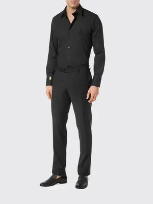 BILLIONAIRE Slim Fit Cotton Poplin Shirt With French Collar And Long Sleeves - Black