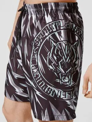 PLEIN SPORT Graphic Print Drawstring Shorts - Black