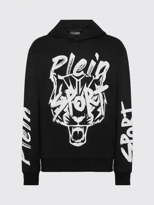 PLEIN SPORT Graphic Print Cotton Hoodie With Dropped Shoulders - Black