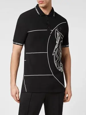PLEIN SPORT Slim Fit Short-sleeve Cotton Polo With Printed Hexagon Logo - White 1
