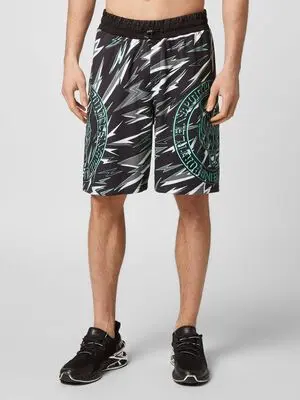 PLEIN SPORT Graphic Print Jersey Sports Shorts - Black