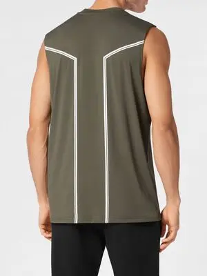 PLEIN SPORT Sleeveless Cotton Tank Top With Contrasting Logo Print - Green