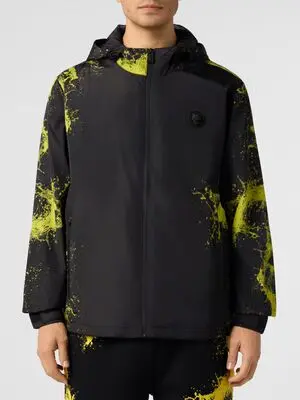 PLEIN SPORT Abstract Print Hooded Windbreaker Jacket - Black