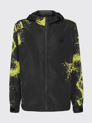 PLEIN SPORT Hooded Windbreaker Jacket With Abstract Print And Logo - Black