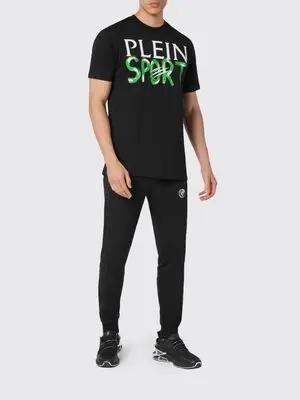 PLEIN SPORT Cotton T-shirt With Contrasting Front Printed Logo - Black