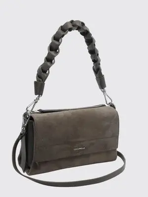 COCCINELLE Boheme Suede Shoulder Bag With Woven Handle - Brown