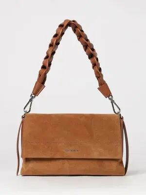 COCCINELLE Boheme Suede Shoulder Bag With Woven Handle - Burnt