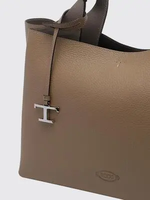 TOD'S Medium Hammered Leather Shoulder Bag With Hook Closure - Beige