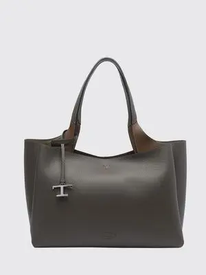TOD'S Medium Hammered Leather Shoulder Bag With Hook Closure - Grey