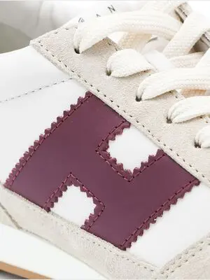 Hogan H727 Smooth And Suede Leather Sneakers With Side H Monogram - White