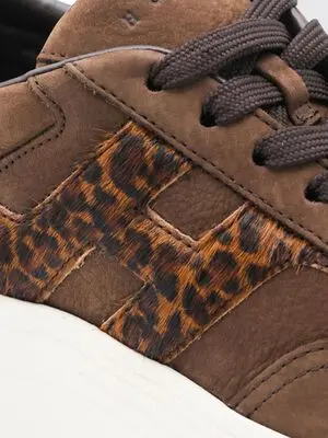 Hogan Hi-fi Nubuck And Pony-effect Leather Sneakers With Animal Print And Chunky Sole - Brown
