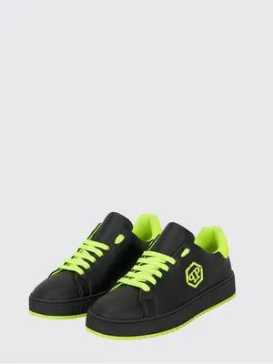 Philipp Plein Two-tone Monogram Leather Low-top Trainers With Hexagon Logo - Black