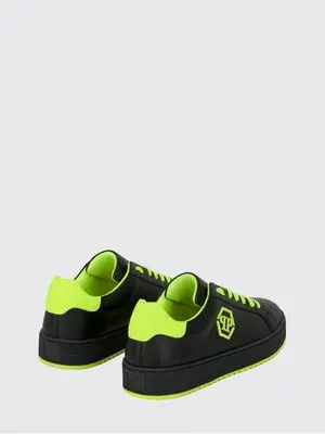 Philipp Plein Two-tone Monogram Leather Low-top Trainers With Hexagon Logo - Black