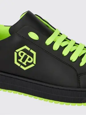 Philipp Plein Two-tone Monogram Leather Low-top Trainers With Hexagon Logo - Black