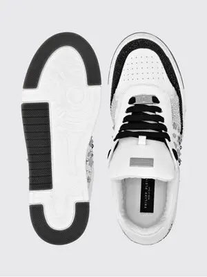 Philipp Plein Low-top Leather And Suede Sneakers With Studs And Rhinestones - Black