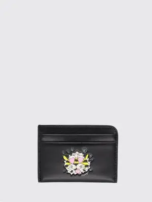 Kenzo Flat Card Holder In Calf Leather With Graphic Print And Logo - Black