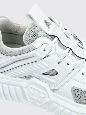 Philipp Plein Leather Low-top Sneakers With Rhinestones And Hexagon Logo - White