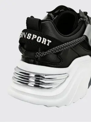 PLEIN SPORT Lace-up Low-top Sneakers In Mesh With Branded Pull-tab - Black