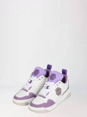 Philipp Plein High-top Leather And Suede Sneakers With Crystal Monogram And Hexagon Logo