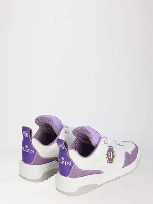Philipp Plein High-top Leather And Suede Sneakers With Crystal Monogram And Hexagon Logo