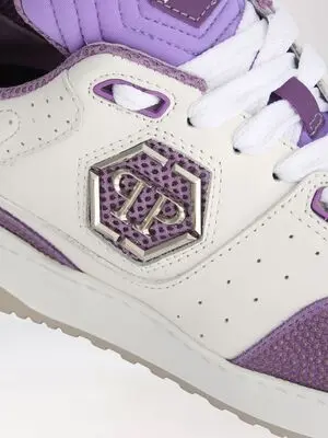 Philipp Plein High-top Leather And Suede Sneakers With Crystal Monogram And Hexagon Logo
